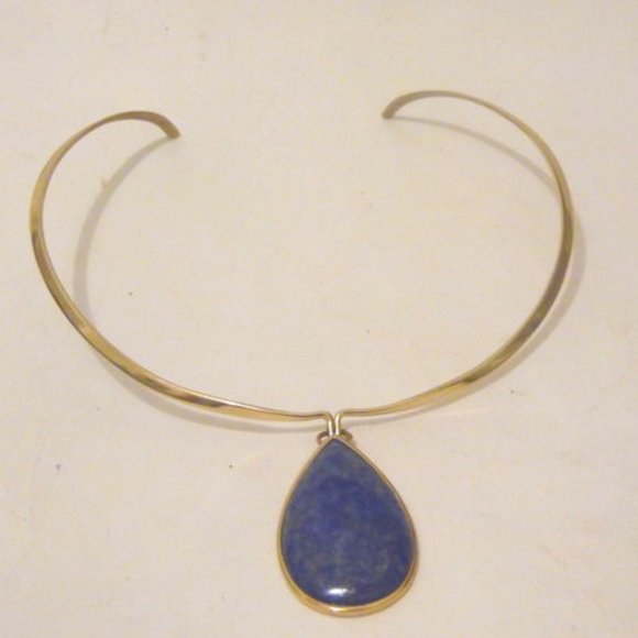 Studio Barse | Jewelry | Studio Barse Lapis Bronze Collar Drop Necklace ...